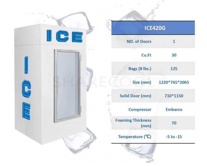 Indoor Fan Cooling Bagged Ice Merchandiser Glass Door With Heater