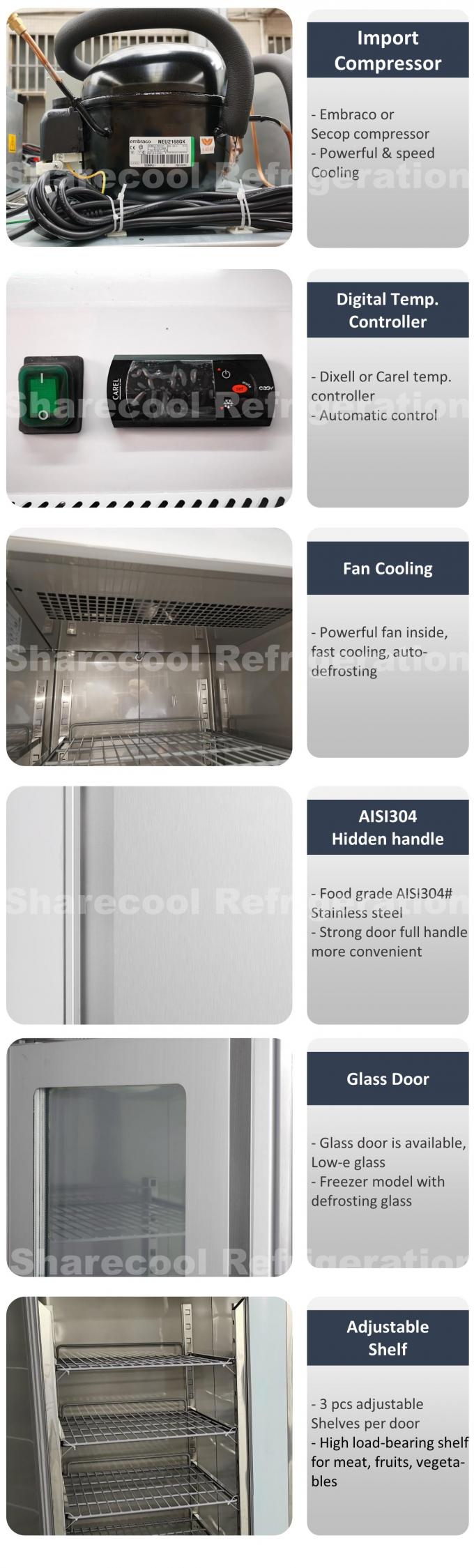 Monoblock R404a Stainless Steel Upright Freezer Defrosting Glass Door
